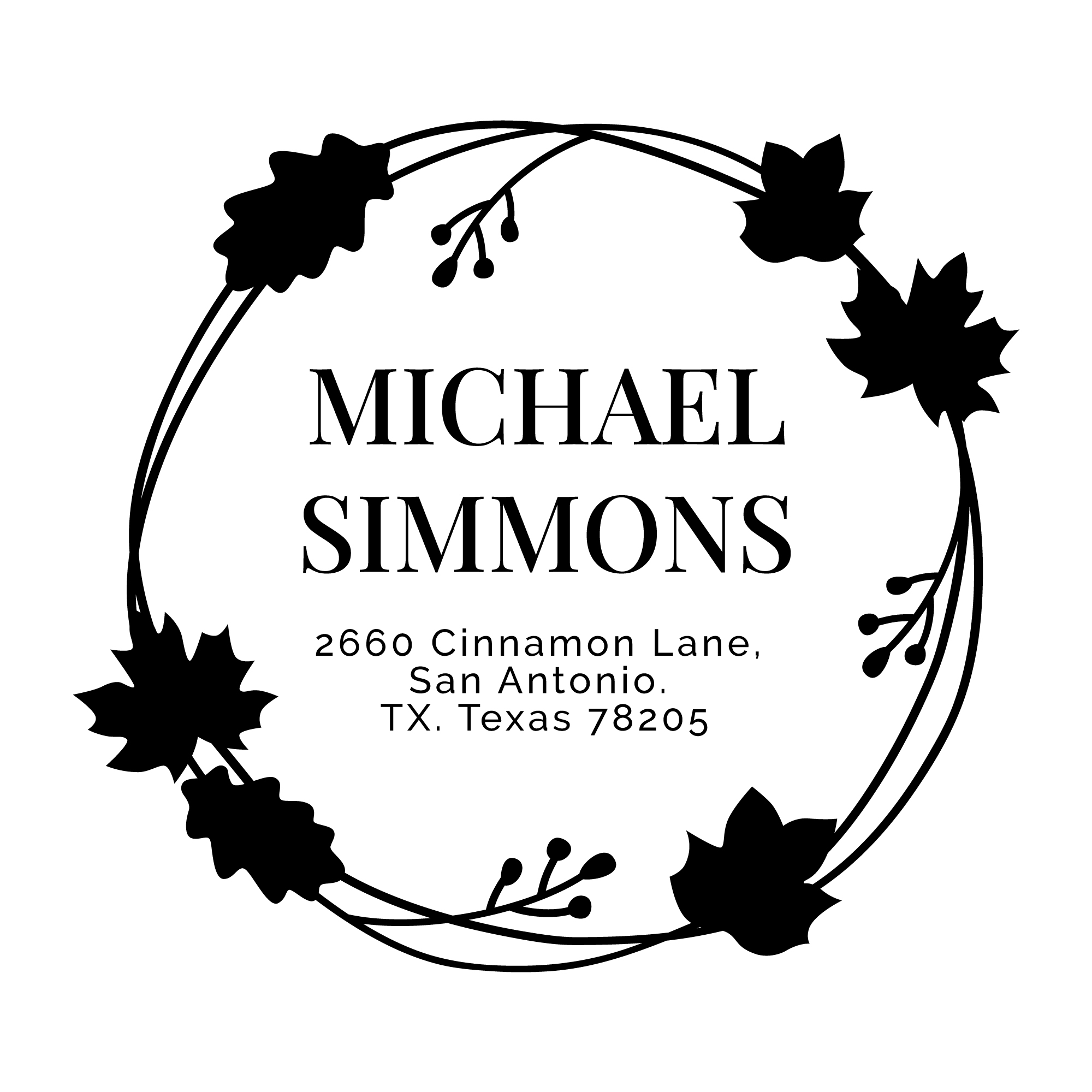 Round Leaf Border Design Return Address Stamp | Rubber Stamp Warehouse